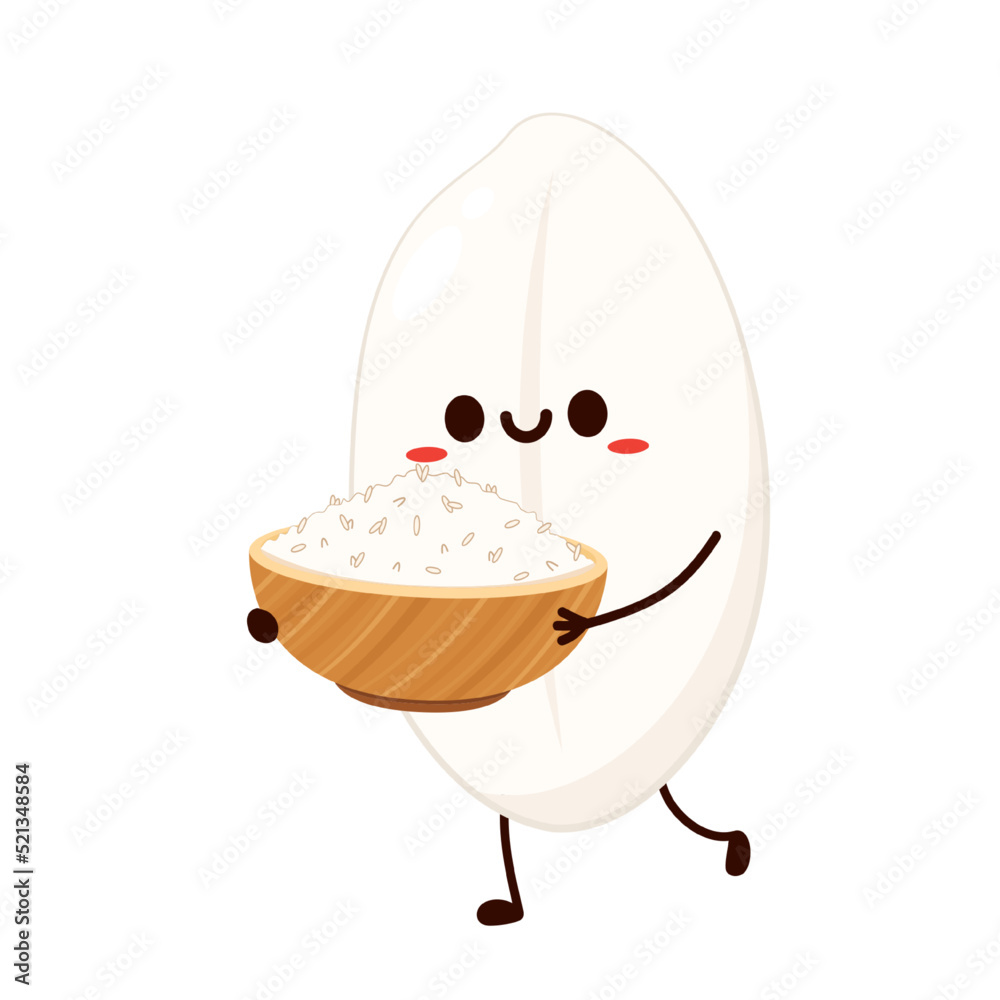 Rice cartoon and rice bowl on white background vector illustration ...
