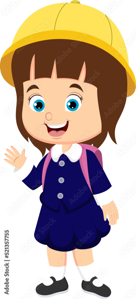 Cute japanese school girl cartoon waving hand Stock Vector | Adobe Stock