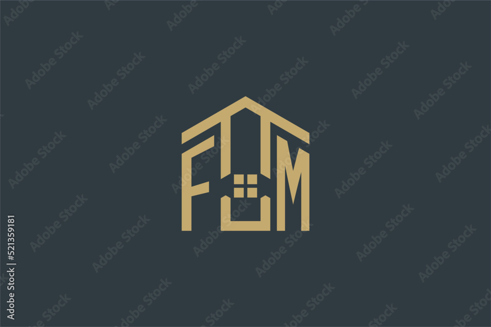 Initial FM logo with abstract house icon design, simple and elegant ...