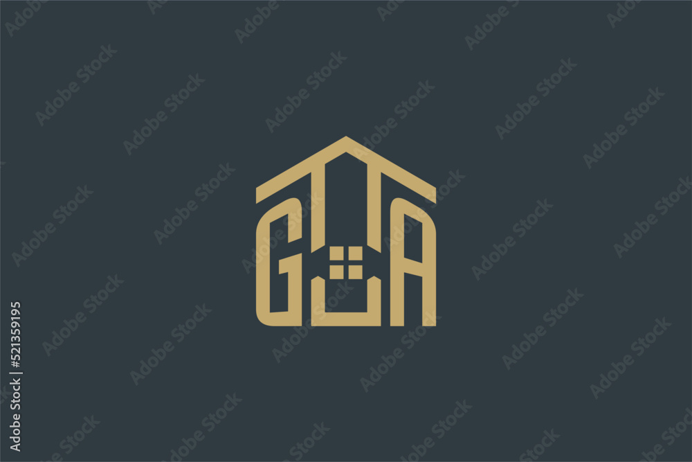Initial GA logo with abstract house icon design, simple and elegant ...