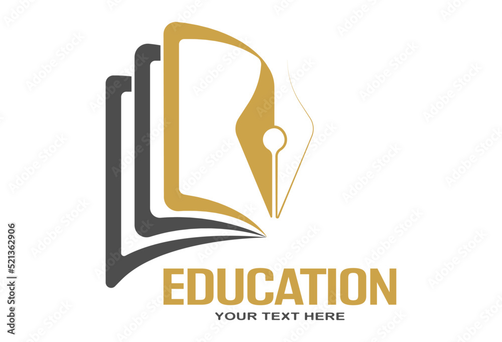 Education. Logo template with an open book and a pen. A sample for ...