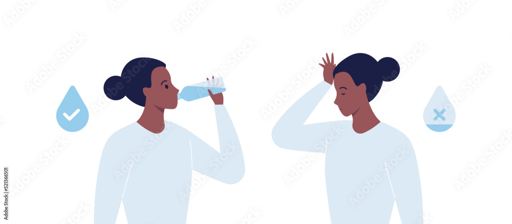 Dehydration concept. Vector flat healthcare illustration. Dehydrated ...