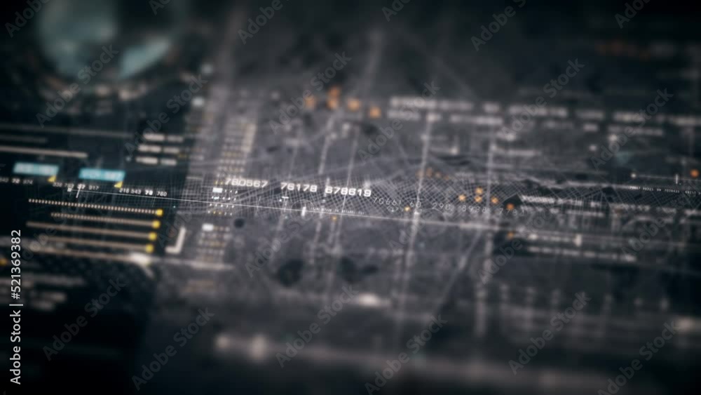 Futuristic hi-tech user interface digital map head up display elements with digital data ...