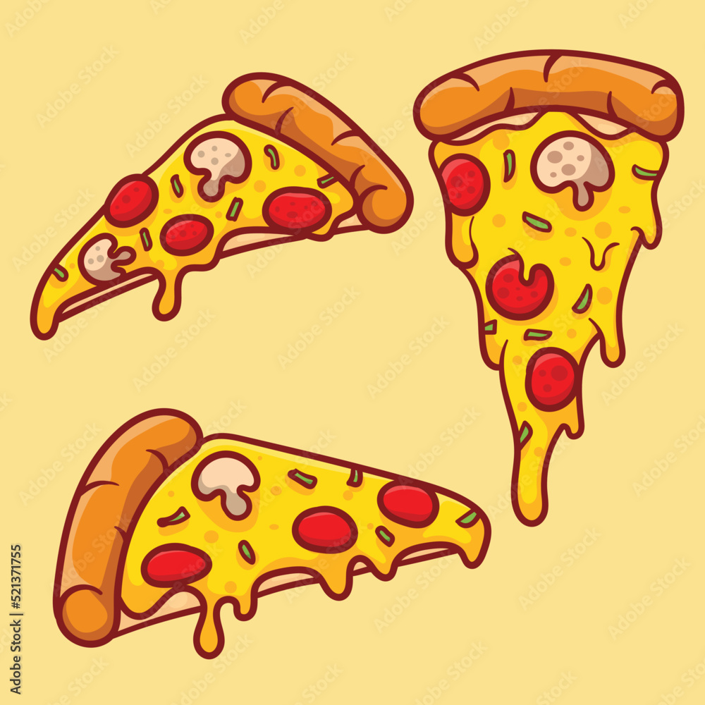 Vector illustration of delicious slice of pepperoni pizza with melted ...