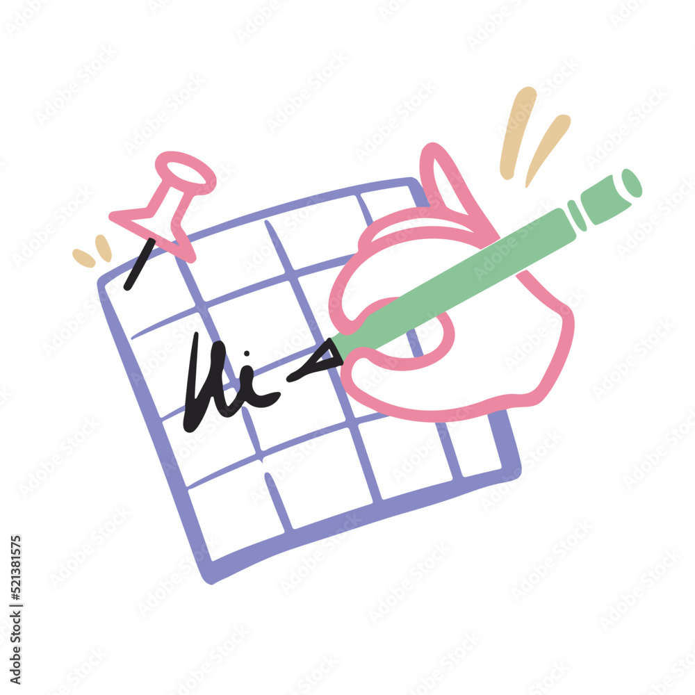 Hand writes a note with the inscription Hi. Whiteboard button. School ...