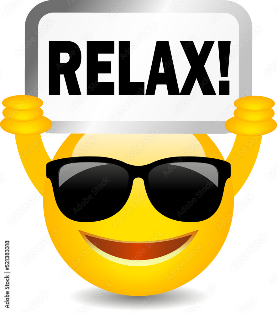 Cool happy emoji with Relax sign, vector cartoon Stock Vector | Adobe Stock