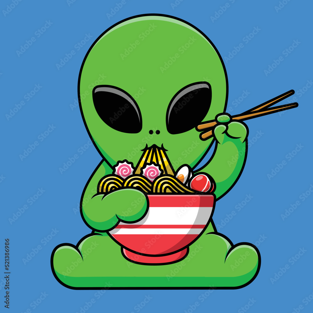 Cute Alien Eating Ramen Noodle Cartoon Vector Icon Illustration ...