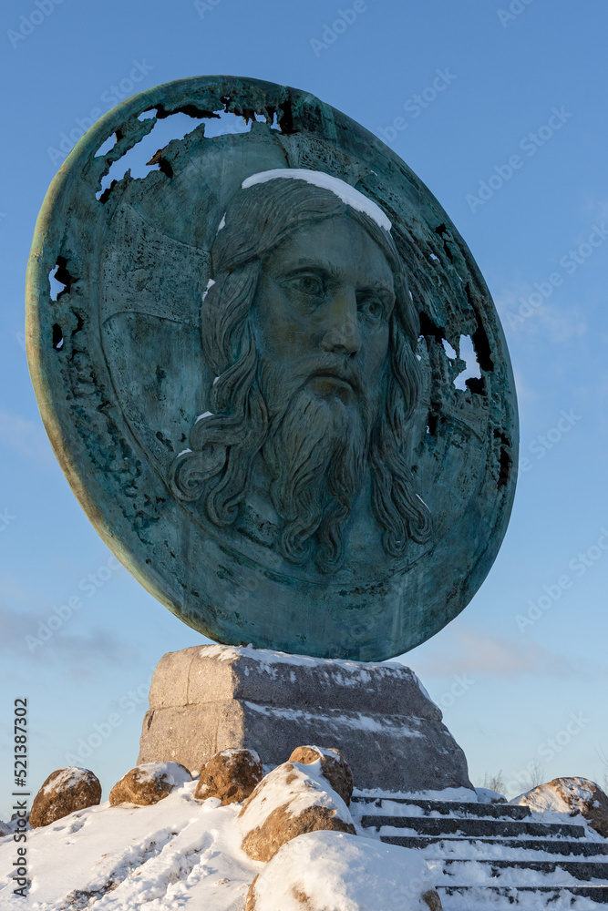 Large bronze shield with the face of Jesus Christ, Leningrad region ...