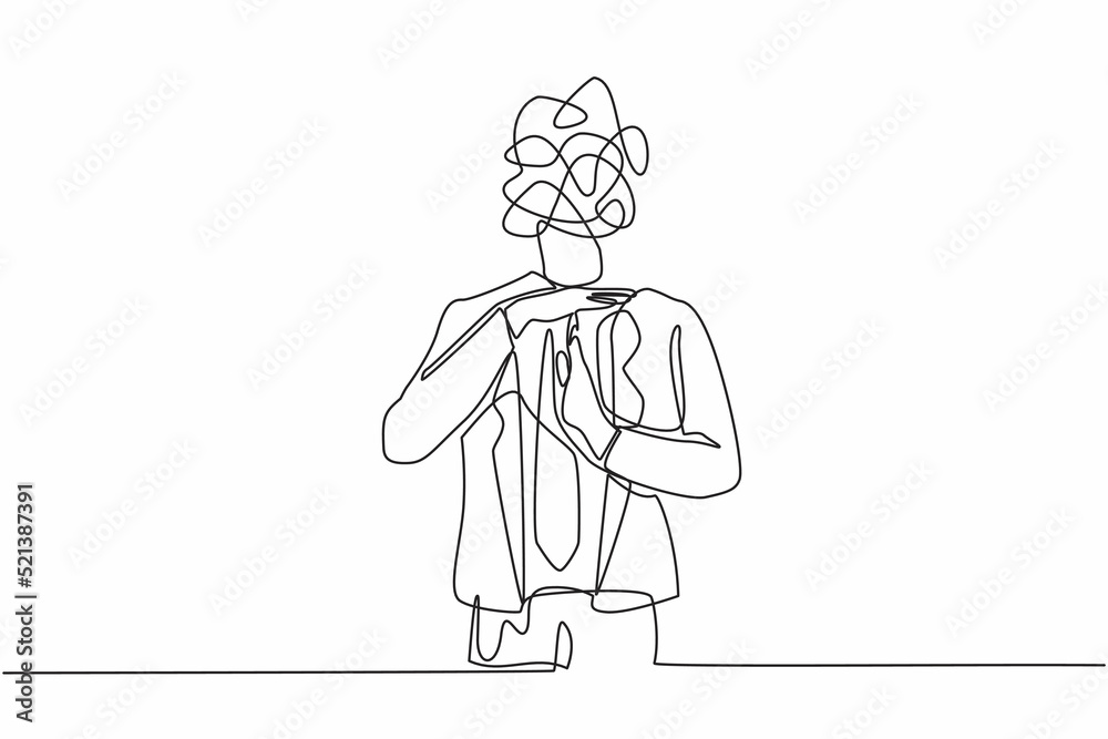 Single continuous line drawing businessman with round scribbles instead ...