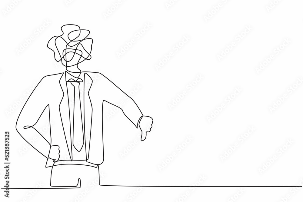 Continuous one line drawing businessman with round scribbles instead of ...