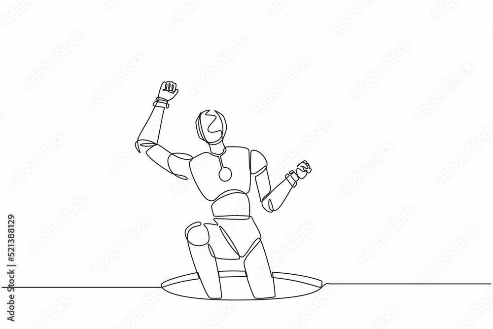 Single continuous line drawing robot fell into manhole underground ...