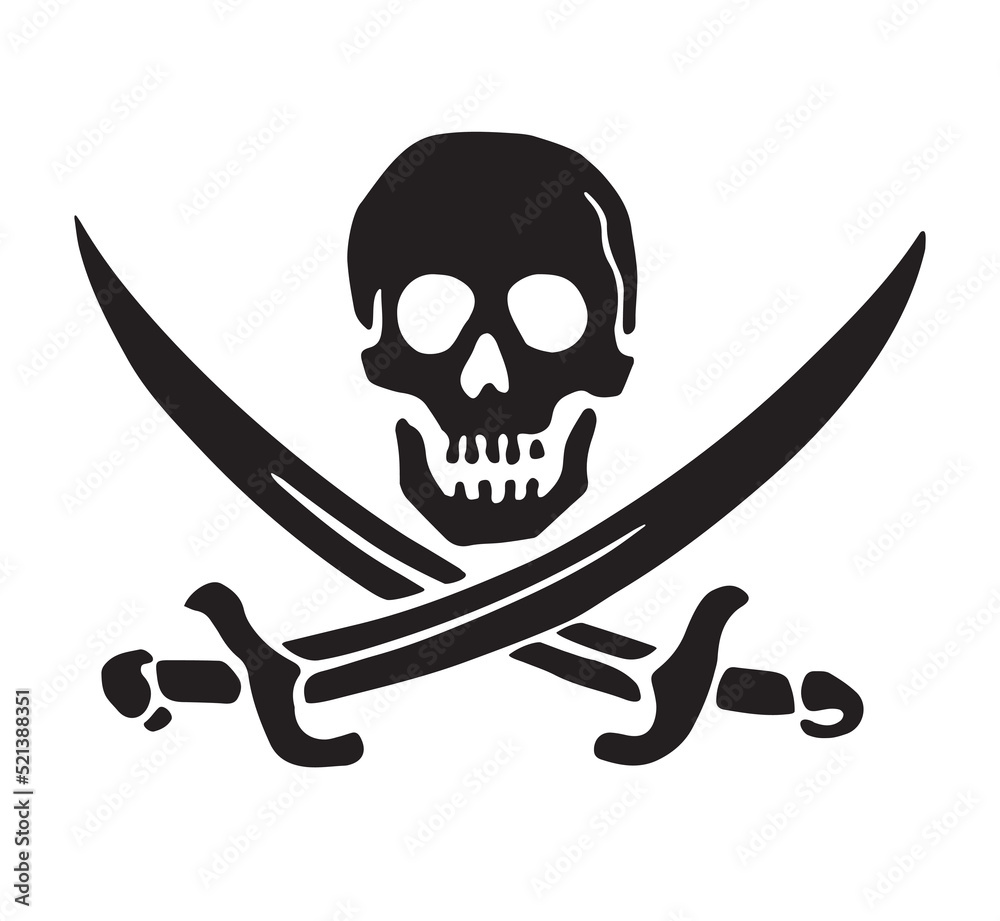 Pirate Skull And Swords Black And White