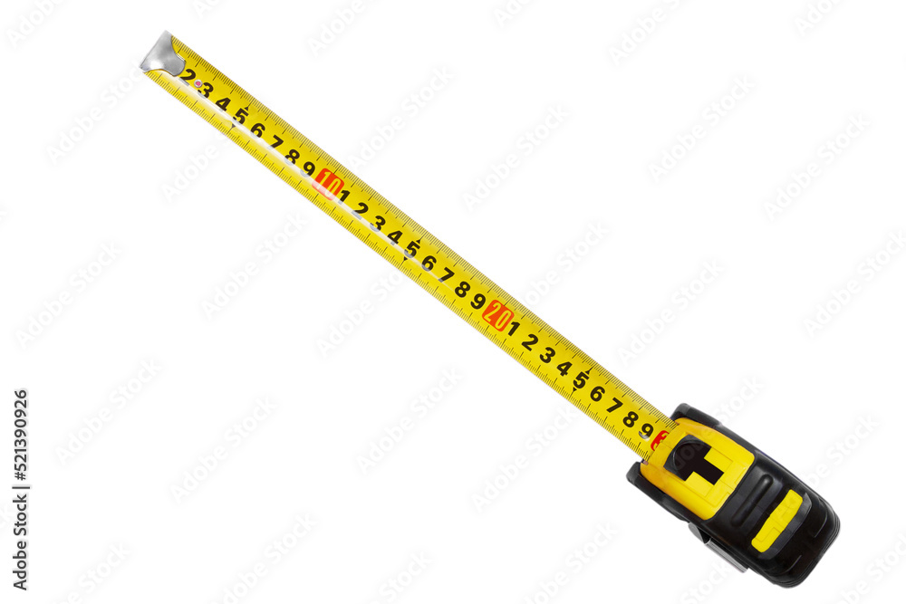 Tape measure isolated on white background. Yellow tape-measure top view ...