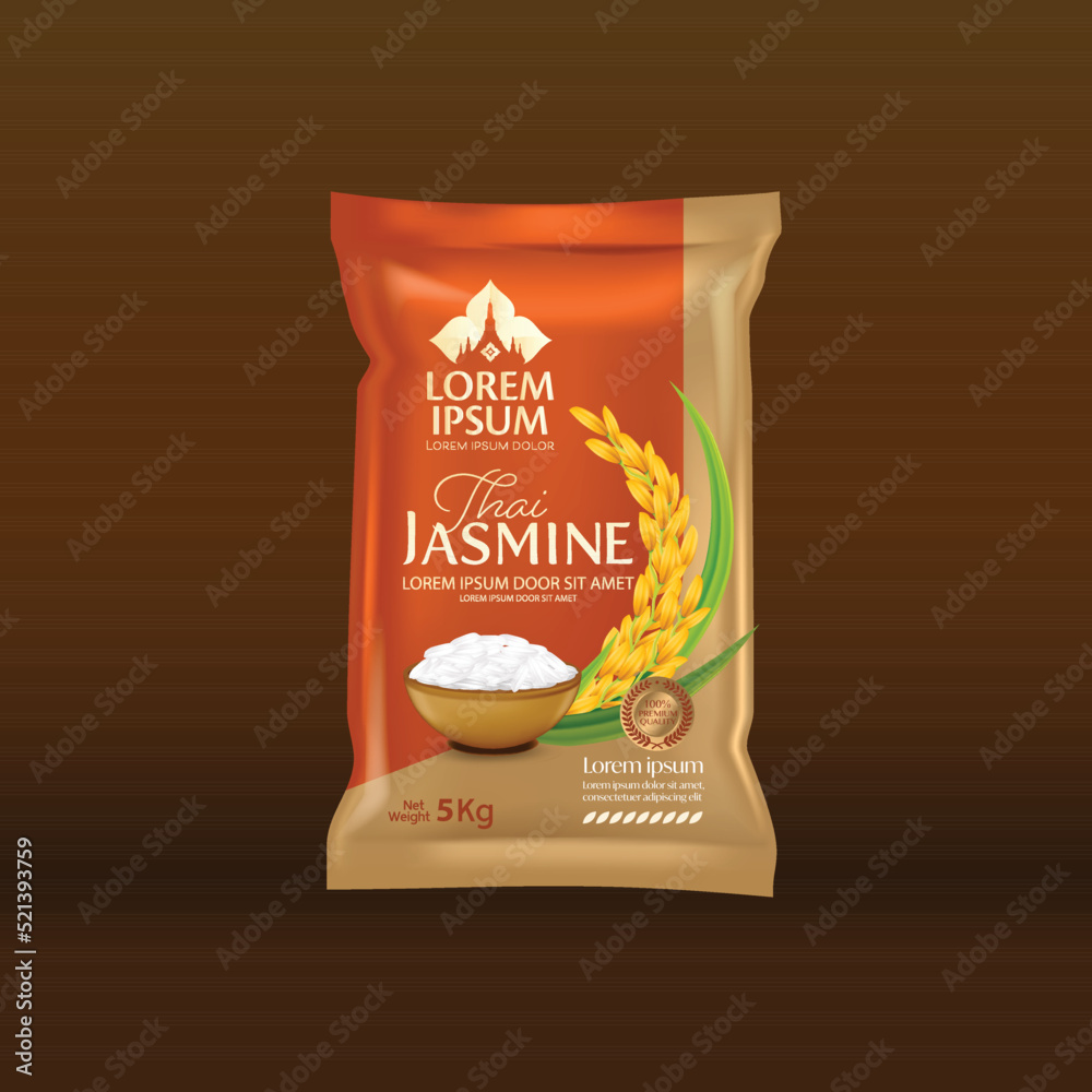 Rice Package Mockup Thailand food Products, vector illustration Stock ...
