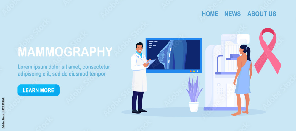 Woman patient getting breast screening test, mammography on x-ray ...