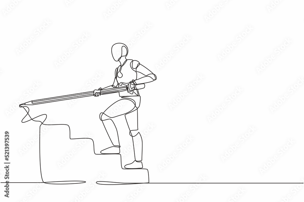 Continuous one line drawing robot use huge pencil to draw rising up ...