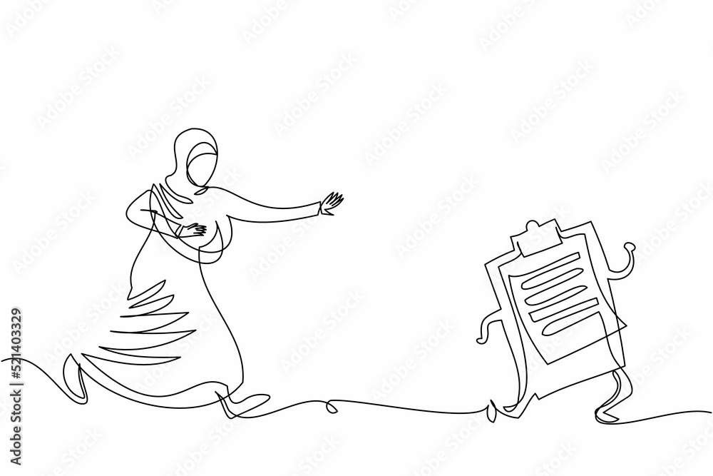 Vetor de Continuous one line drawing Arabian businesswoman chasing ...