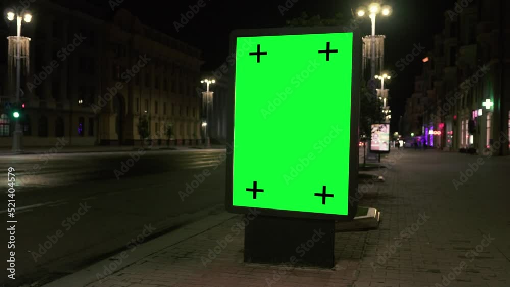 Vertical billboard with a green screen and track Markers on a European ...