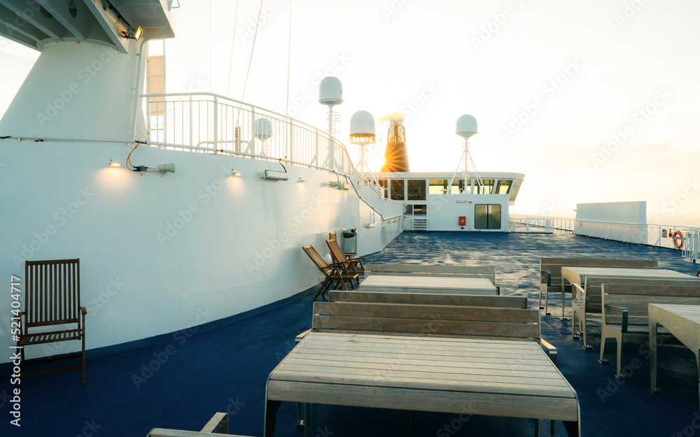 Beautiful sunset sky on ferry boat. Shipping sea car ferry radar system ...
