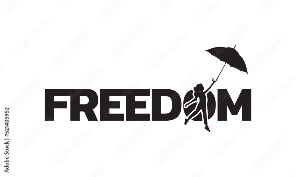 Vecteur Stock Freedom word isolated on white background, vector. Girl ...