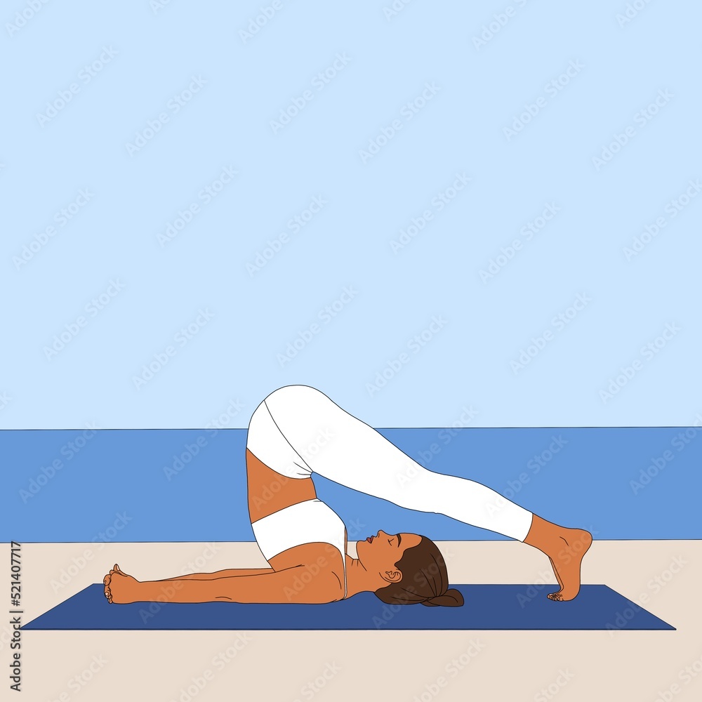 Plough Pose / Halasana. Woman practicing doing yoga asana exercise on ...