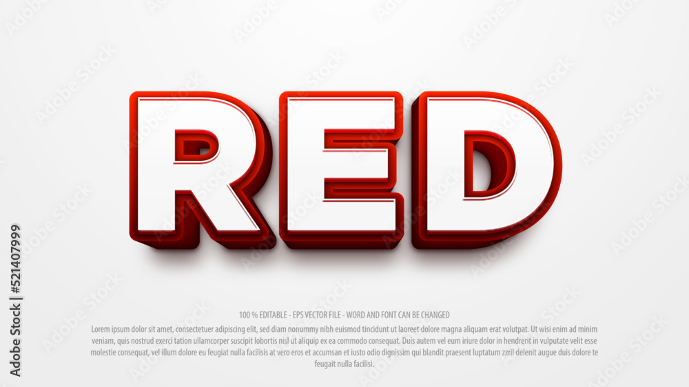 Red 3d bold style editable text effect Stock Vector | Adobe Stock