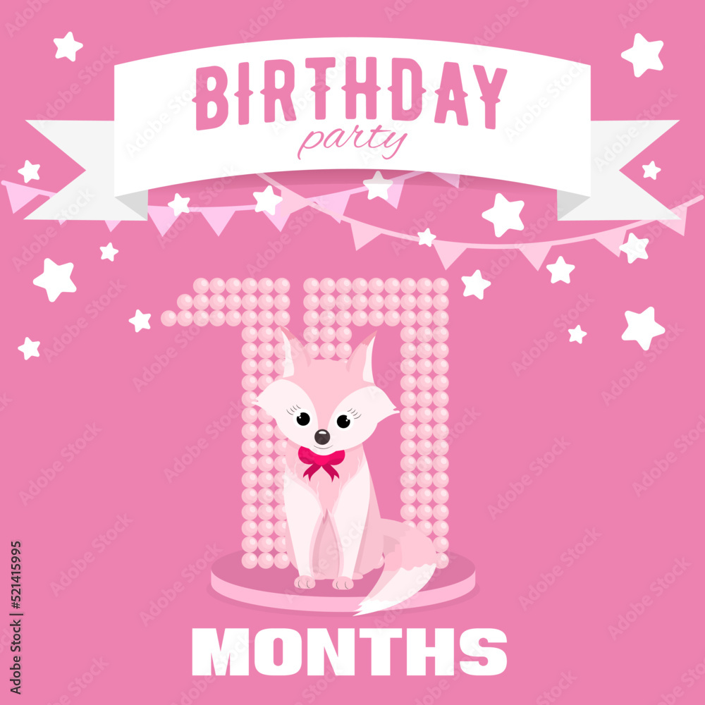 Birthday party invitation for the girl's tenth month birthday with ...