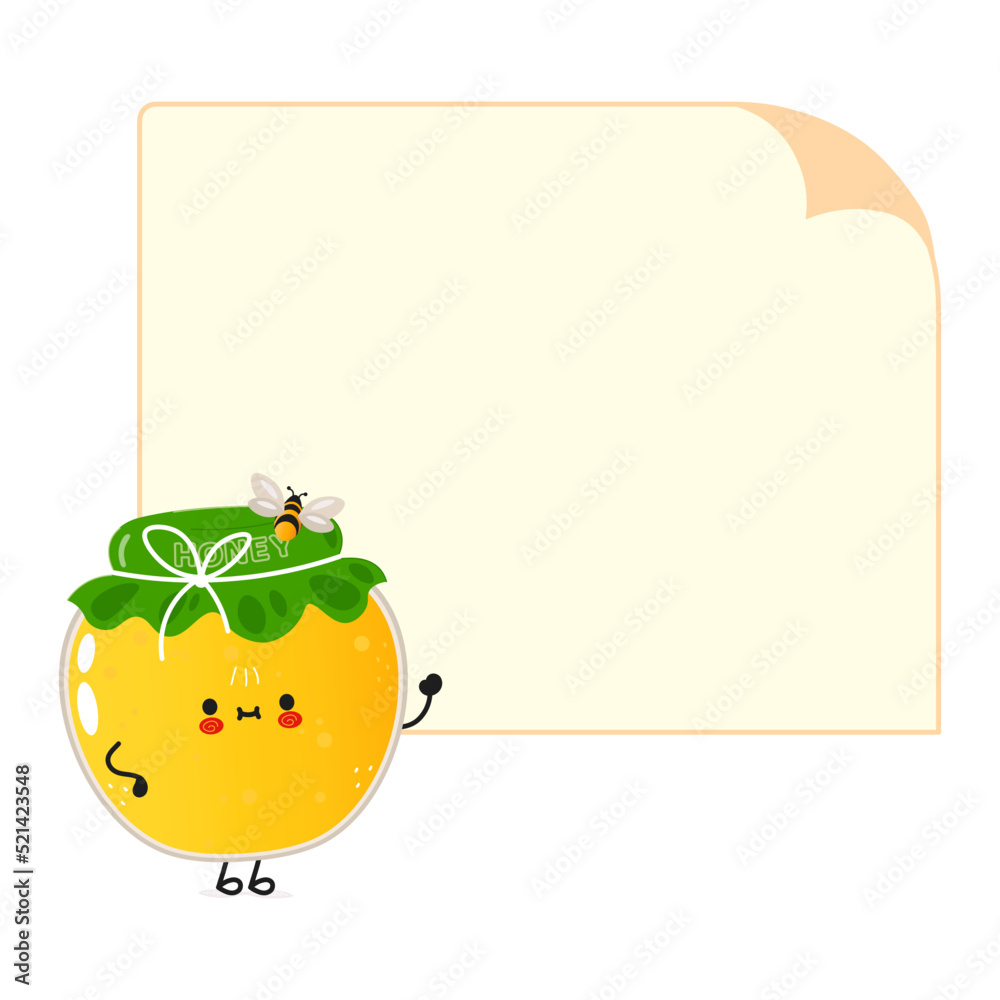 Cute funny jar of honey poster character. Vector hand drawn cartoon ...