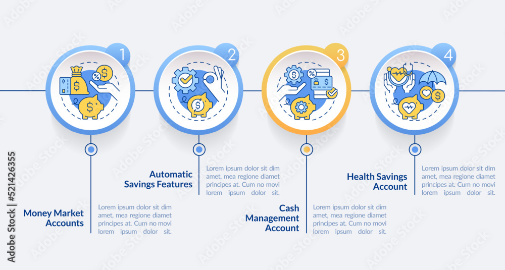 Saving accounts definitions round infographic template. Finances. Data ... Saving accounts definitions round infographic template. Finances. Data ...