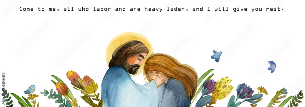 Christian illustration of Jesus Christ the comforter comforting a ... Christian illustration of Jesus Christ the comforter comforting a ...