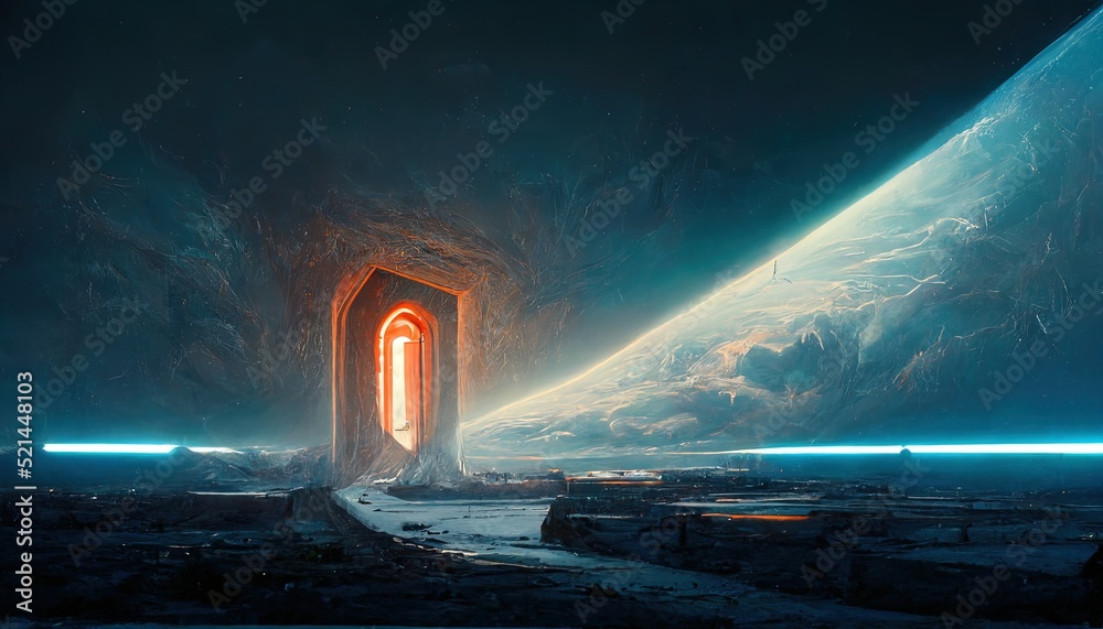 Raster illustration of portal in a parallel world. Astronomy, mysticism ...