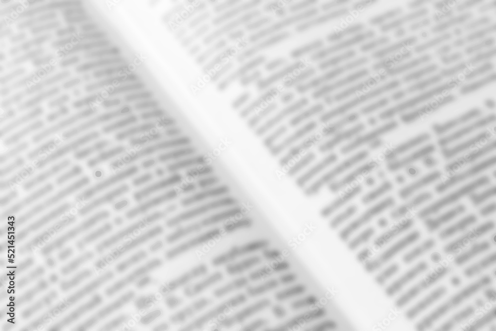 Texture of a blurry text in an open periodical or a book for the background. Vector diagonal ...