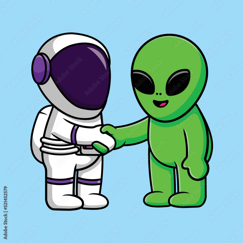 Cute Astronaut Hand Shake With Alien Cartoon Vector Icon Illustration ...