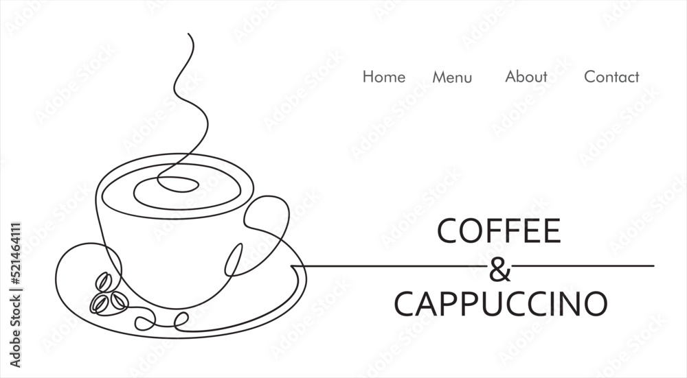 Single continuous line drawing of delicious Cup of coffee. Hand draw ...