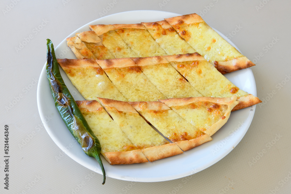 Turkish pita with minced cubed meat and cheese (Turkish name: Kiyma ...
