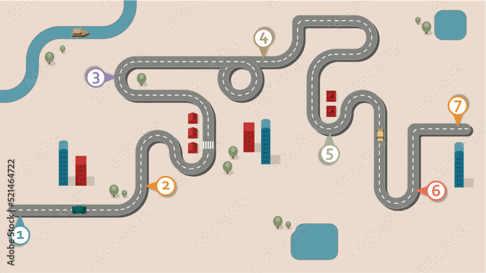 Business workflow roadmap, infographic flat lay style, in 16:9 wide, HD ...
