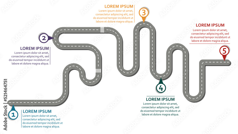 Business workflow roadmap, infographic flat lay style, in 16:9 wide, HD ...