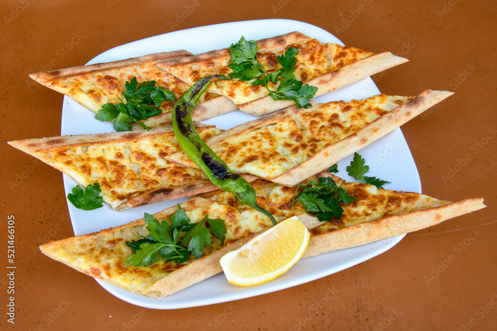 Turkish pita with minced cubed meat and cheese (Turkish name: Kiyma ...