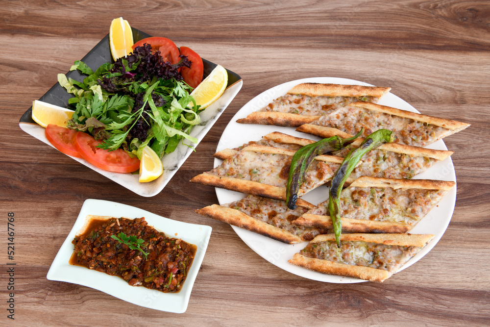 Turkish pita with minced cubed meat and cheese (Turkish name: Kiyma ...