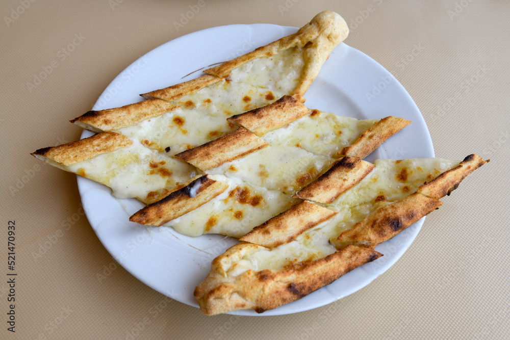 Turkish pita with minced cubed meat and cheese (Turkish name: Kiyma ...