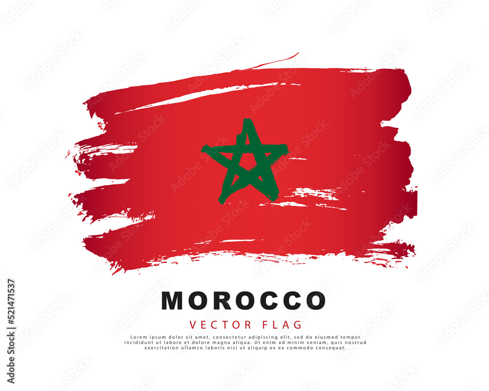Flag of Morocco. Red and green brush strokes, hand drawn. Vector ...