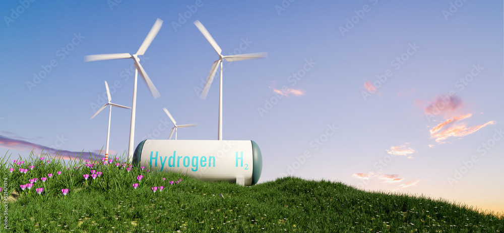 hydrogen power tank and wind turbine, green hydrogen and renwable power ...