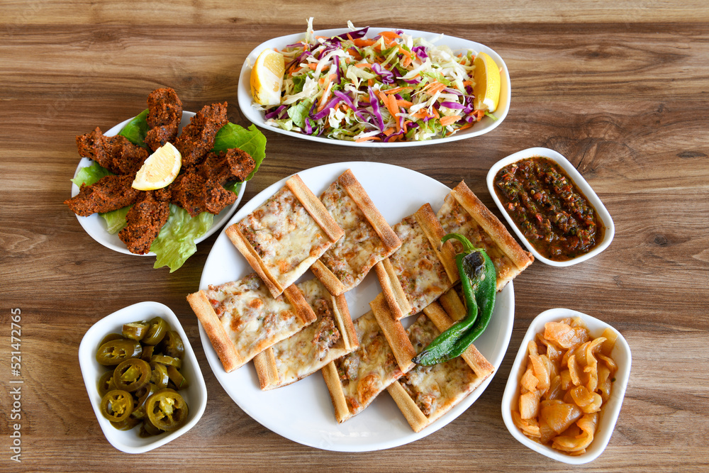 Turkish pita with minced cubed meat and cheese (Turkish name: Kiyma ...
