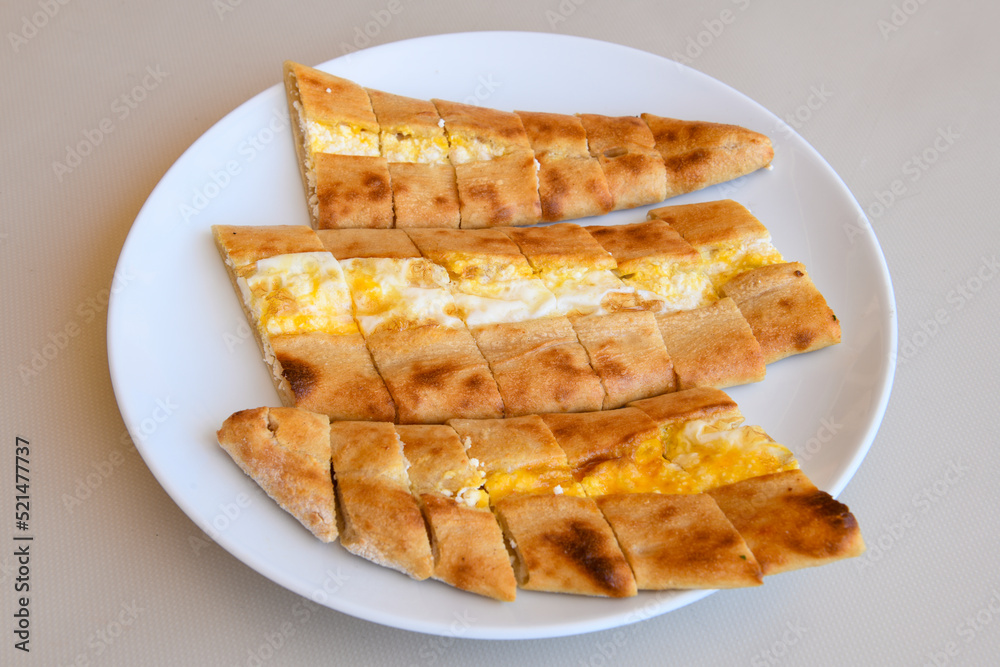 Turkish pita with minced cubed meat and cheese (Turkish name: Kiyma ...