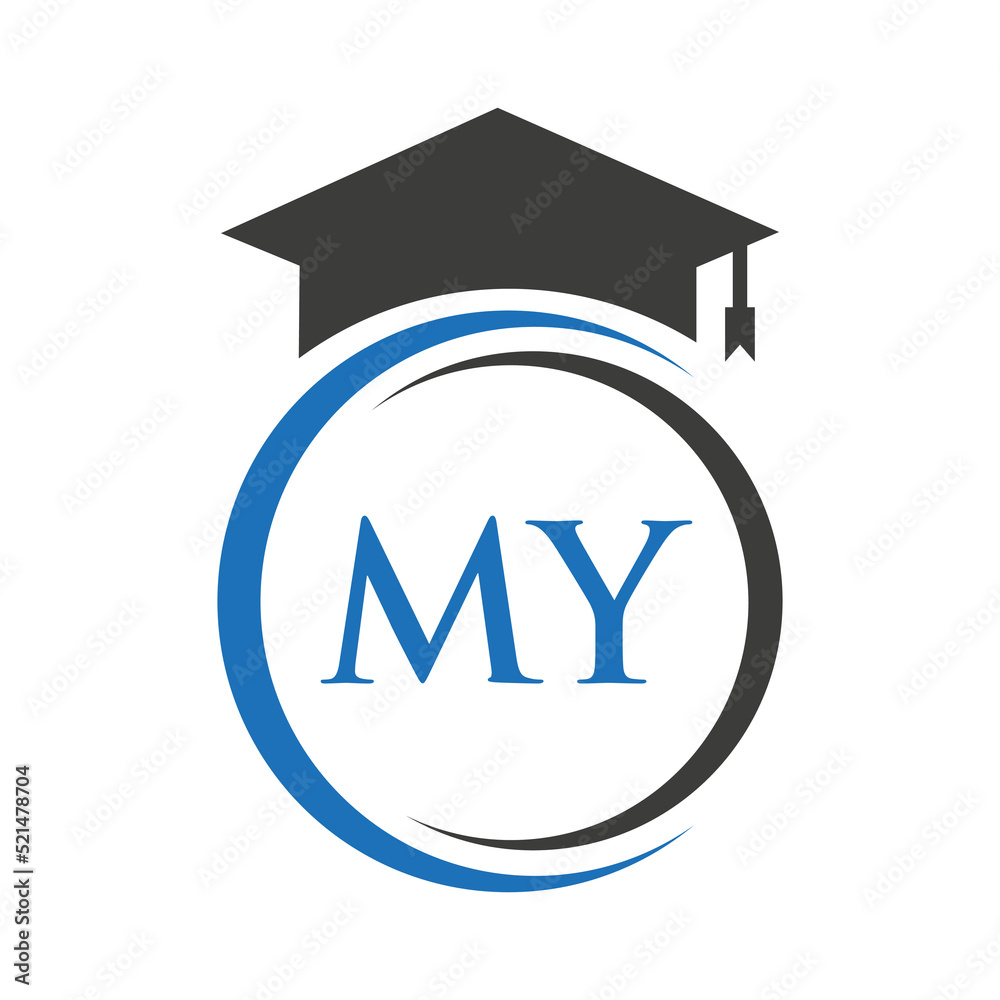 Letter MY Education Logo Concept With Educational Graduation Hat Vector ...