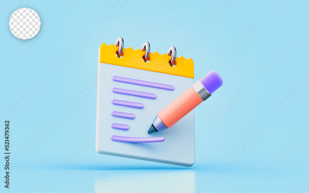 writing sign with notepad and pencil 3d render concept for writing ...