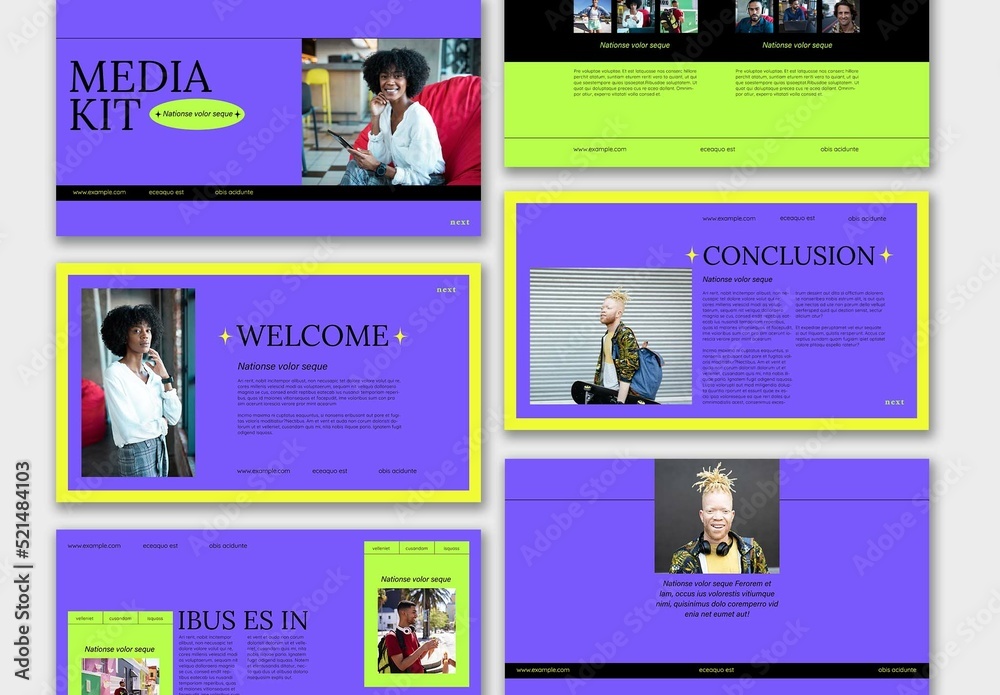 Flat Neon Interactive Media Kit Layout Stock Template | Adobe Stock