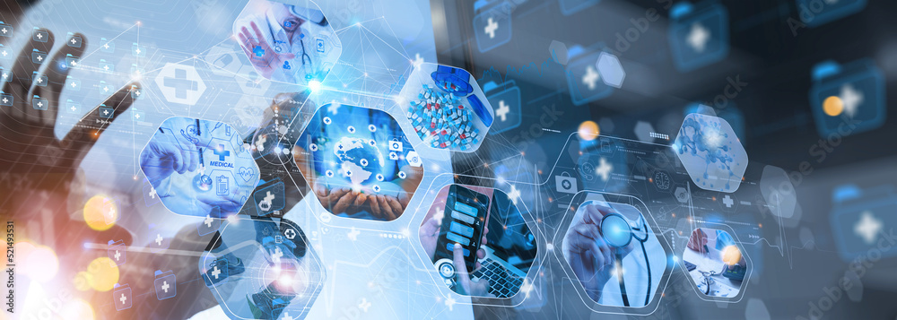 Doctor with virtual globe healthcare network connection concept.Science ...