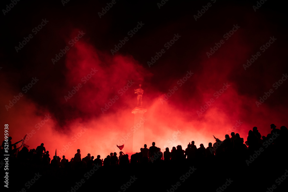 Red Star Football fans with torches and flags celebrating league title ...