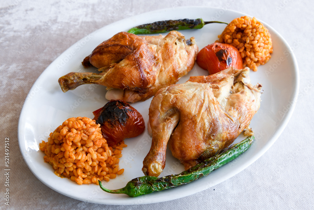 Chicken wings barbeque in a dish with BBQ grill sauce . Izgara tavuk ...